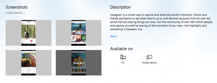 Instagram is now available on Windows 10 PCs and tablets