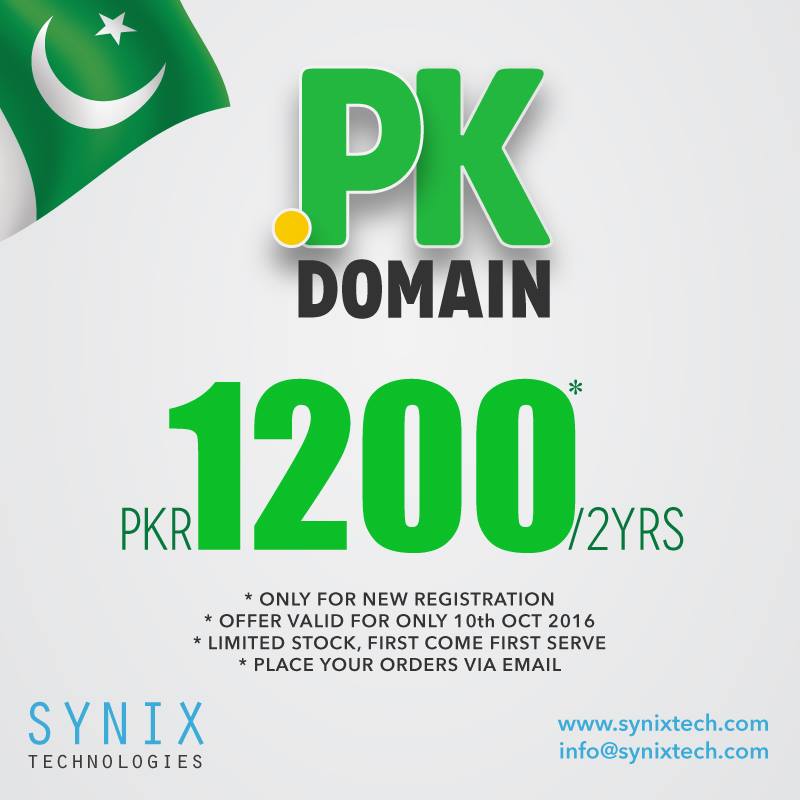 Get .PK Domains for just PKR 1200 for 2 Years, limited offer