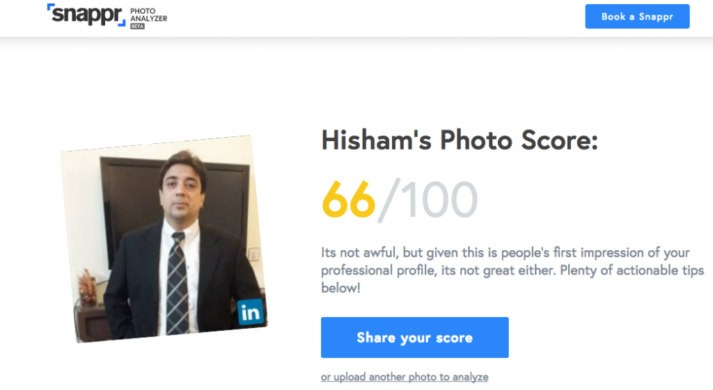 Snappr’s Photo Analyzer inspects your LinkedIn profile picture and tells you how good it is