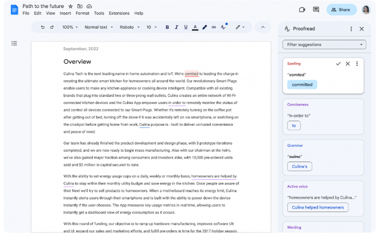Google Docs adds AI-driven proofreading for better writing.