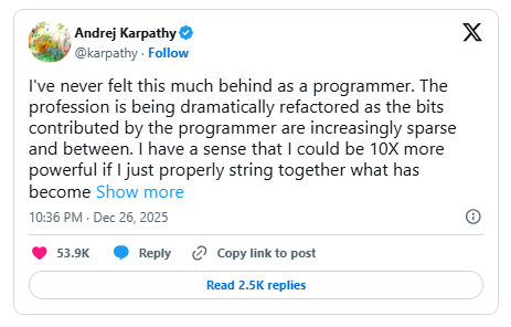 The Man Behind Vibe Coding Admits He Feels Left Behind
